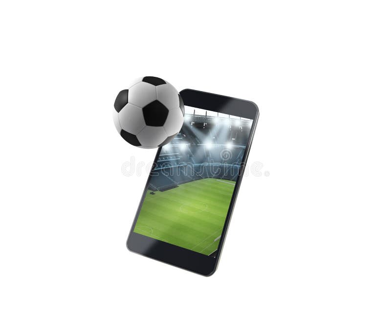 Football Match Game Streamed from the Mobile Screen.3d Render Stock ...