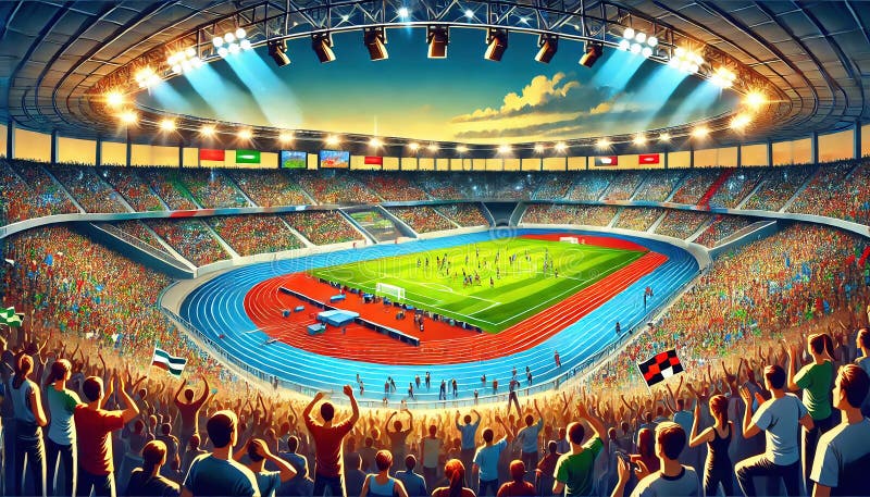 Football Match in a Packed Stadium Stock Illustration - Illustration of ...