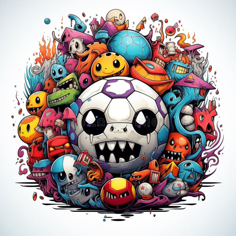 Football Monsters. Doodle Style Stock Illustration - Illustration of ...