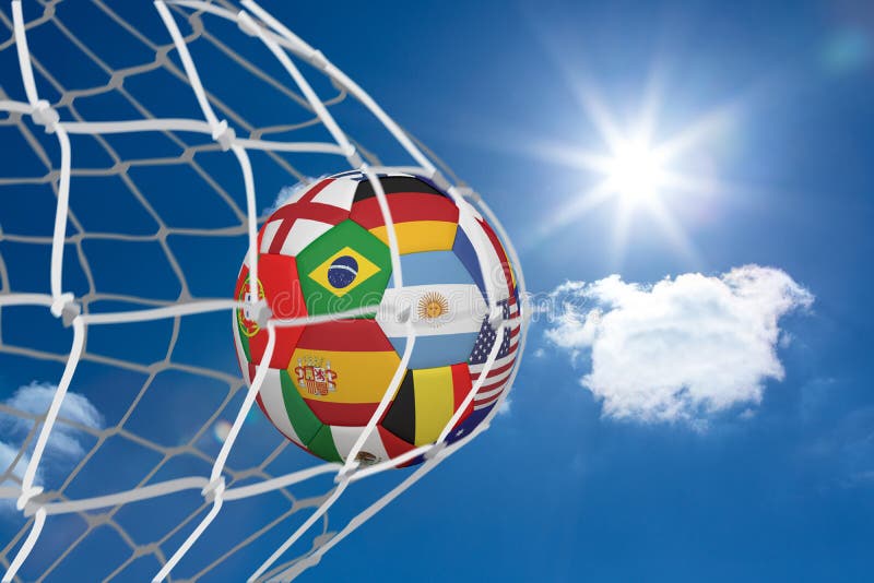 Football in Multi National Colours at Back of Net Stock Illustration ...