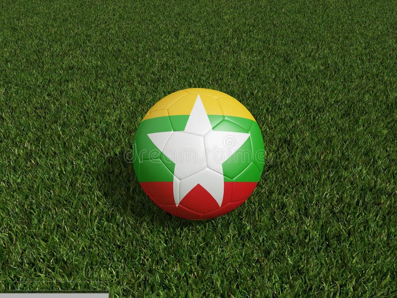 Football in Myanmar Flag on Green Grass. 3d Stock Illustration ...