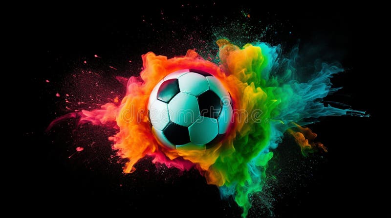 Football with Neon-colored Powder Explosion Isolated on a Black ...