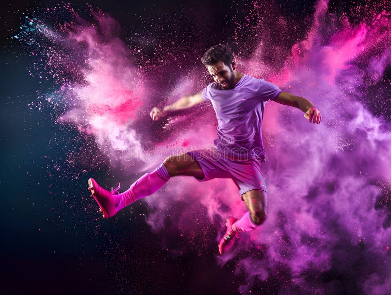 A Football Player Breaks through the Pink Dust. AI Generated. Stock ...