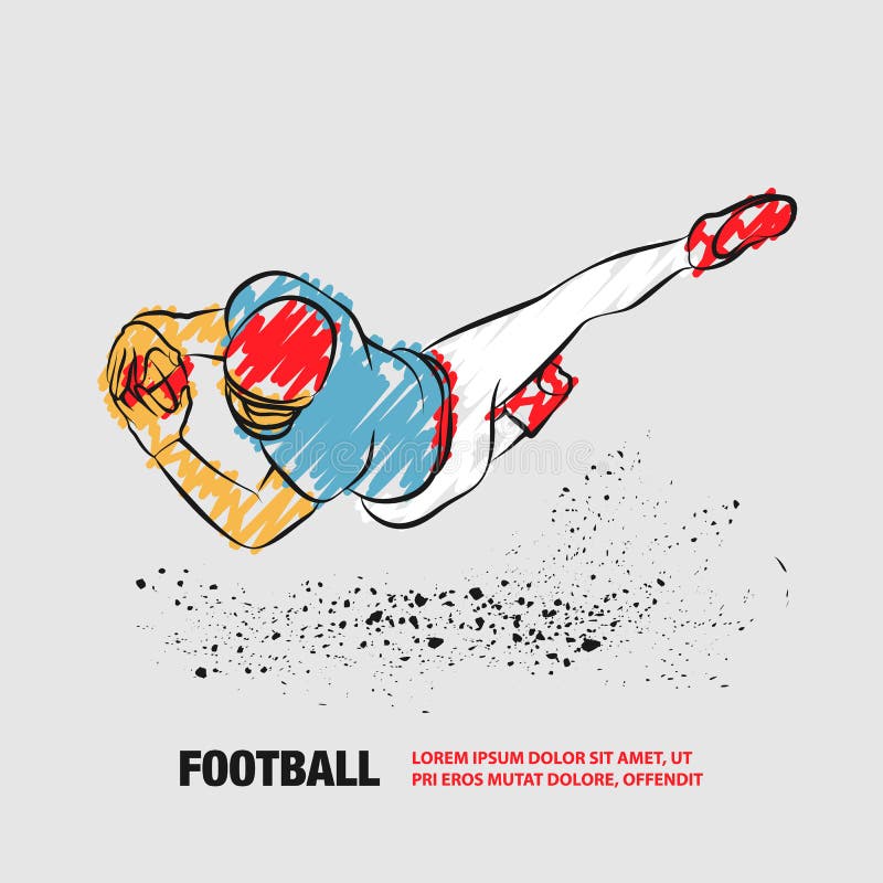 Football Player Catch Ball in a Jump. Vector Outline of Football Player ...