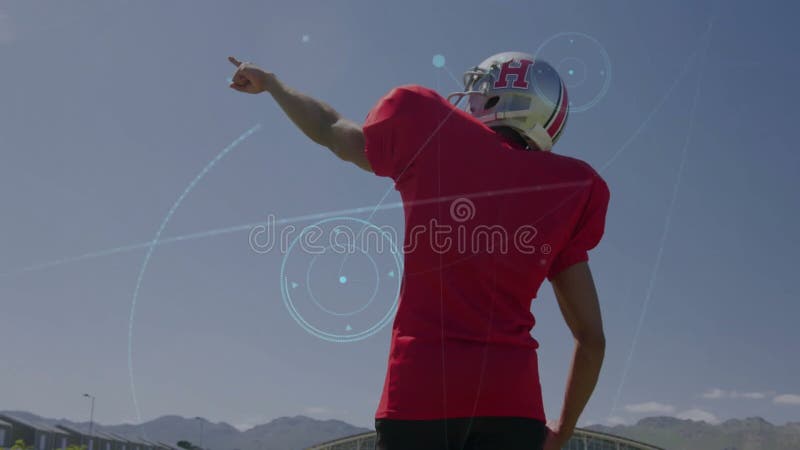 Football Player Pointing with Digital Data Processing Animation Over ...