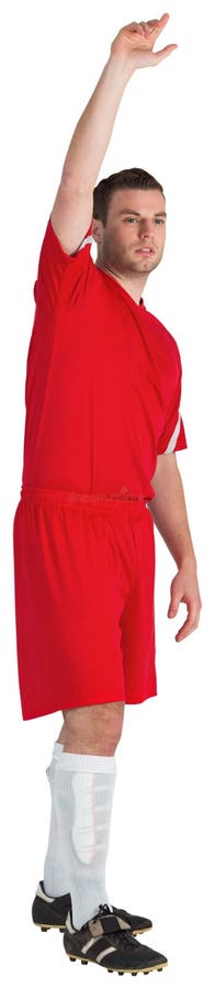 Football Player in Red Raising His Hand Stock Photo - Image of raised ...