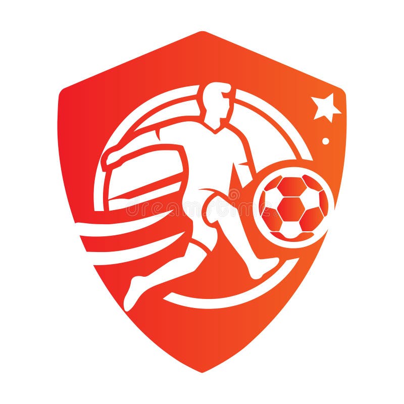 Football Player with Football and Stars Inside Shape of Shield Vector ...