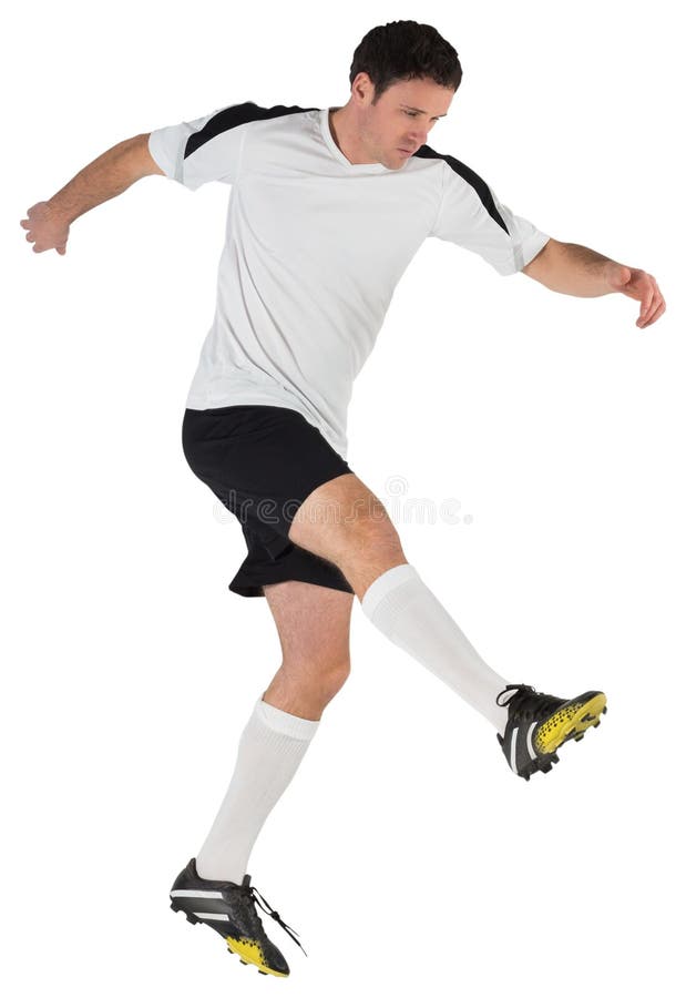 Football Player in White Kicking Stock Photo - Image of handsome ...