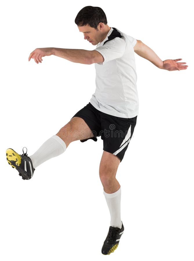 Football Player in White Kicking Stock Photo - Image of side ...