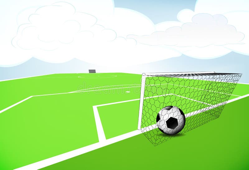 Football Playground Scene with Goal Score with Cloudy Sky Stock ...