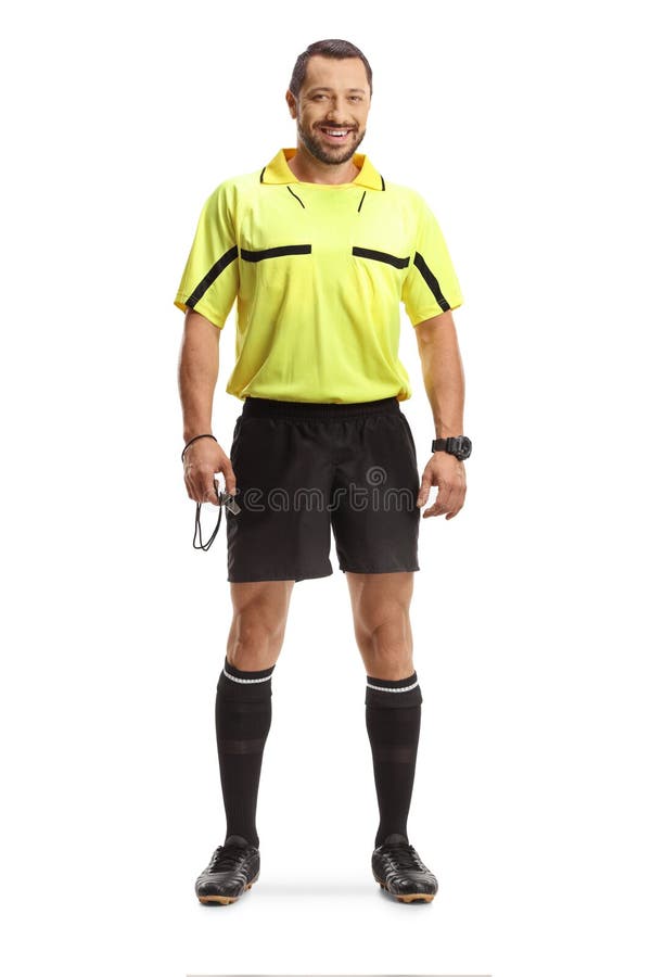Football Referee Holding a Whistle and Smiling Stock Image - Image of ...