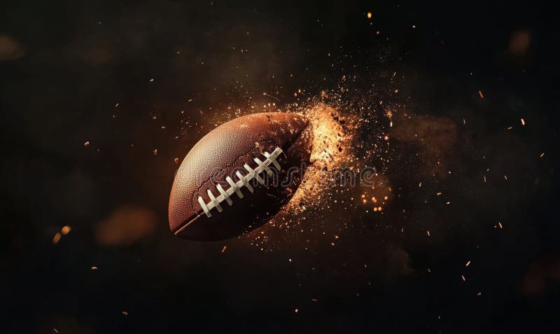 A Football is Soaring High through the Air Against a Dark Background ...