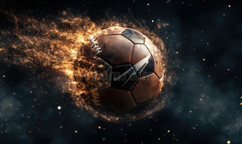A Football is Soaring High through the Air Against a Dark Background ...