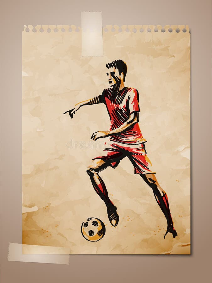 Football, Soccer Player Sketch on Aged Note Pape Stock Vector ...