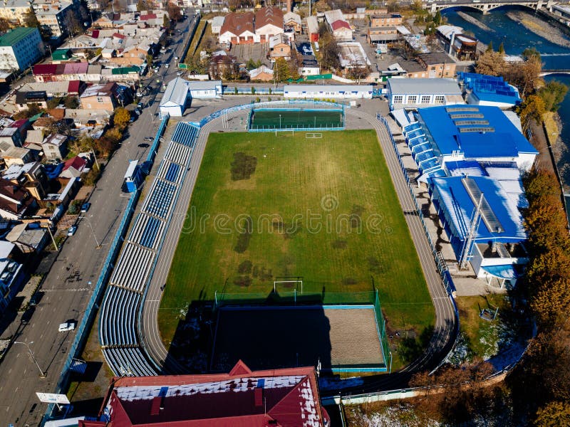 Football Stadium, Top View from Drone Flight Stock Photo - Image of ...