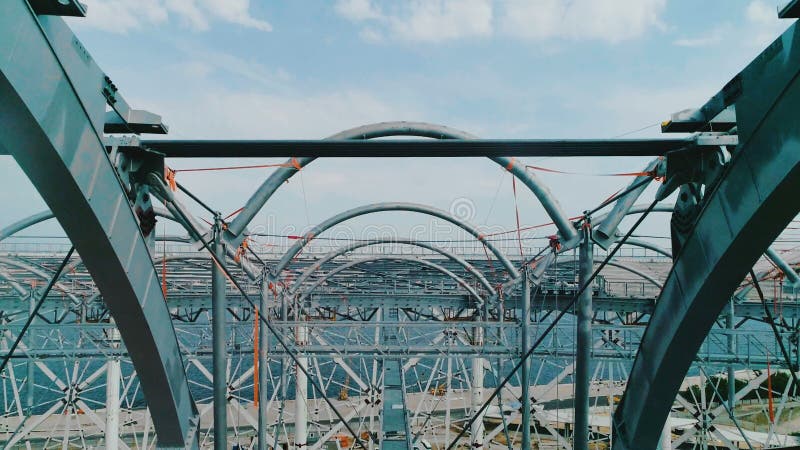 Cable-stayed Roof Structures of a Football Stadium Stock Footage ...