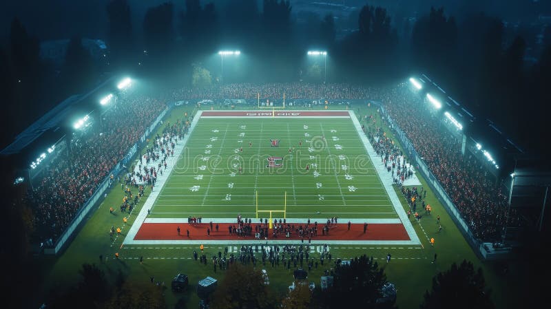 Football Stadium Crowd Cheering during Night Game Under Bright Lights ...