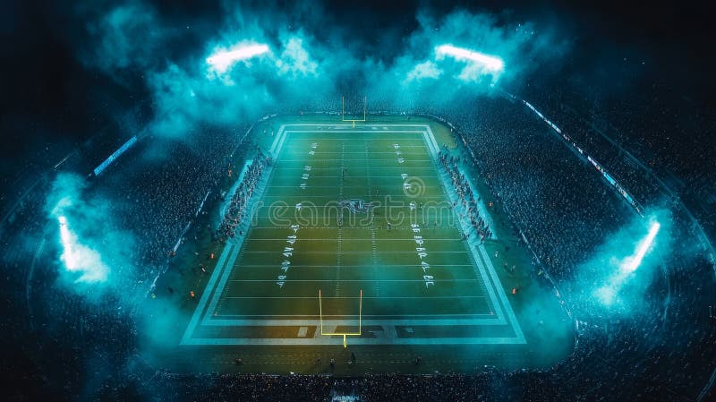 Football Stadium Crowd Cheering during Night Game Under Bright Lights ...