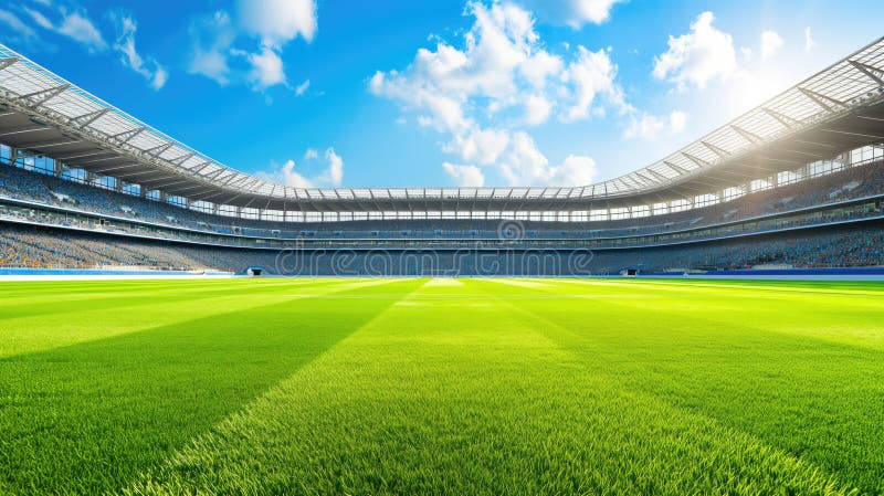 The Football Stadium is Empty during the Day. Clean Grass, No Markings ...