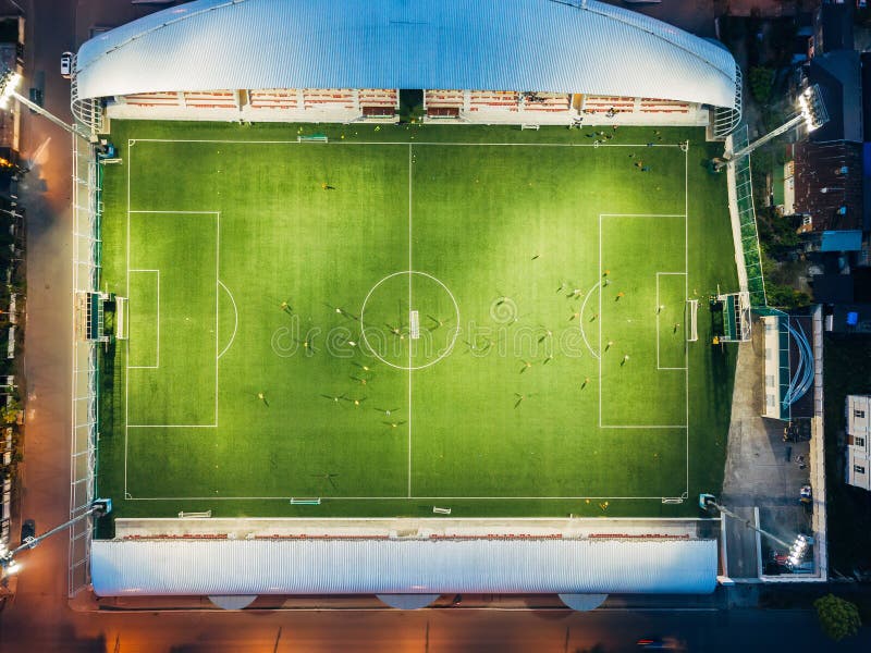 Football Stadium in Evening, Top View from Drone Stock Image - Image of ...