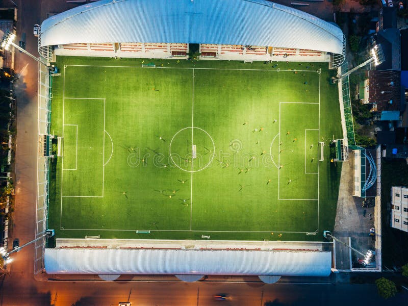 Football Stadium in Evening, Top View from Drone Stock Image - Image of ...