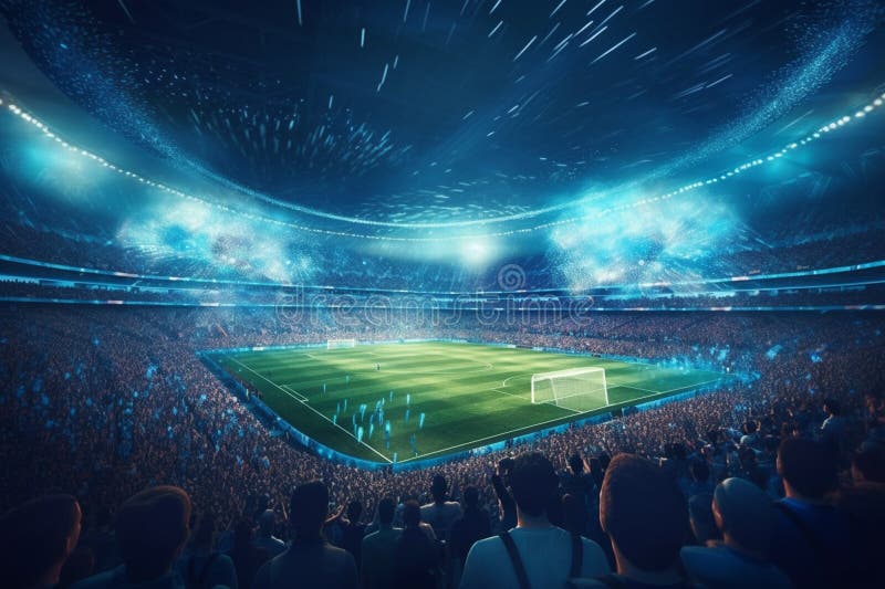 Football Stadium with Fans and Lights in the Background. 3d Rendering ...