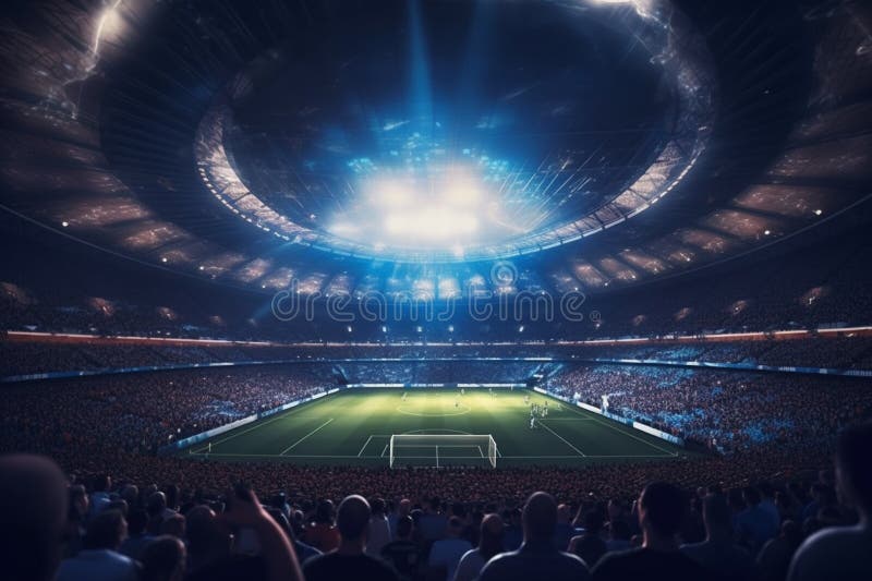 Football Stadium with Fans and Lights in the Background. 3d Rendering ...
