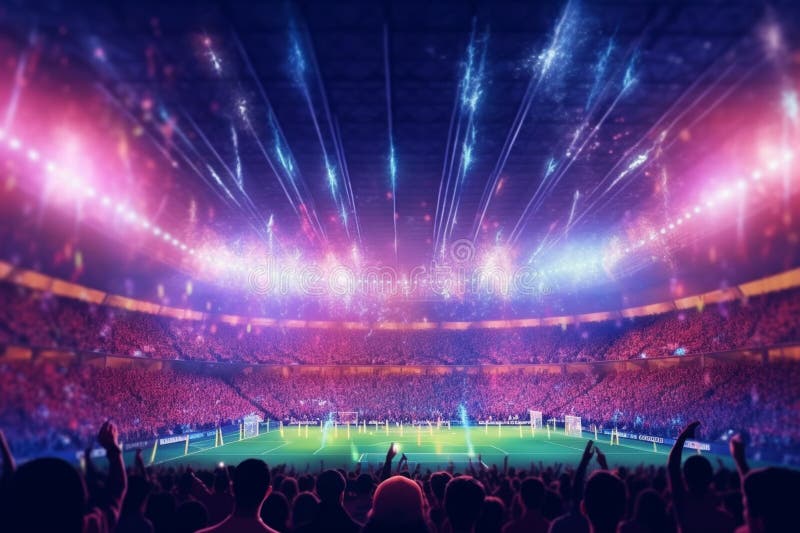 Football Stadium with Fans and Lights in the Background. 3d Rendering ...