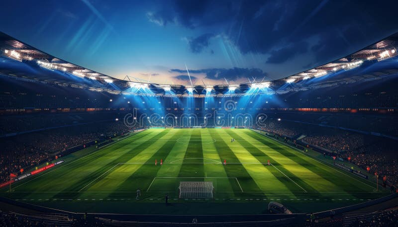 Football Stadium at Night, Stadium Night, Soccer Stock Illustration ...