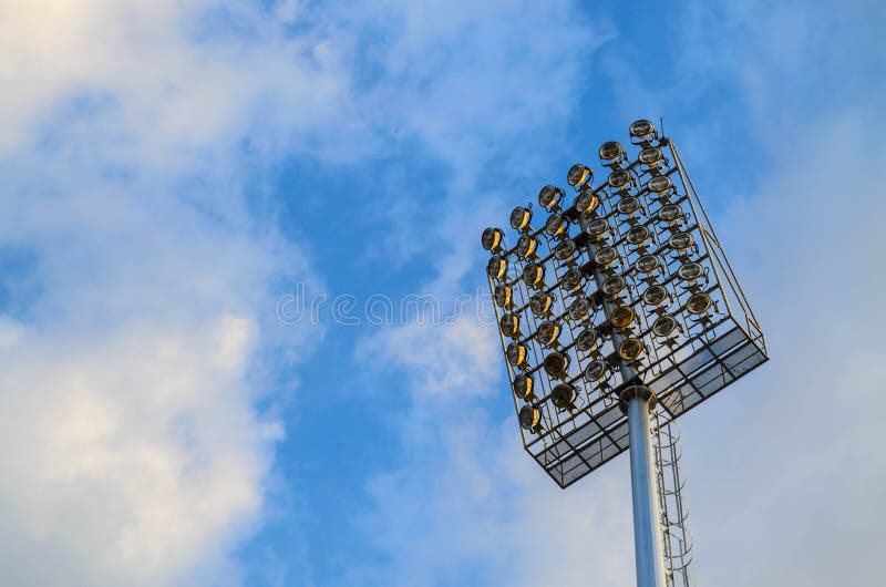 Football Stadium Spotlight Pole on Blue Sky Stock Image - Image of ...