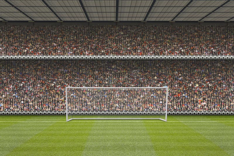 Football Stadium Stand with Crowd, Goal Posts Stock Illustration ...