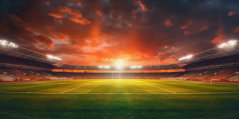 Football Stadium with Sunset Sky - Generative Ai Illustration Stock ...