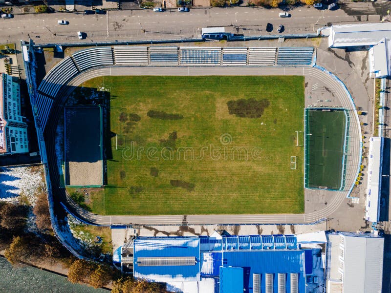 Football Stadium, Top View from Drone Flight Stock Photo - Image of ...