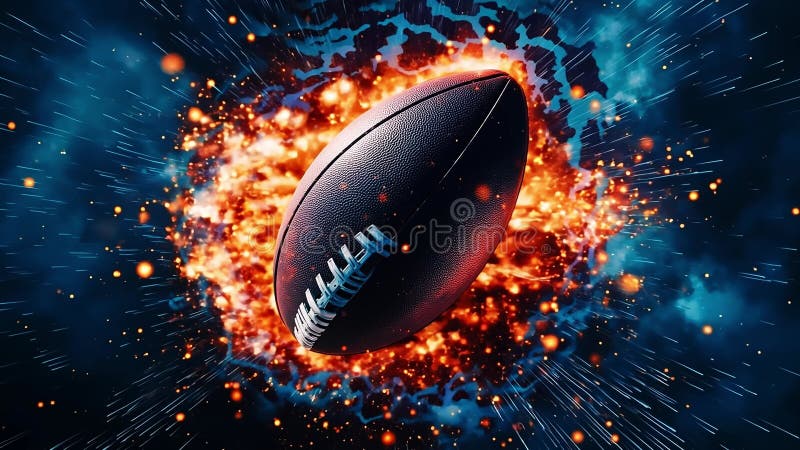 A Football on Fire with a Blue Background Stock Video - Video of ...