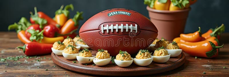 Football-themed Party Platter with Deviled Eggs and Assorted Peppers ...