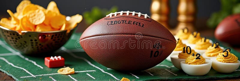 Football-themed Party Setup with Snacks and Decorative Elements on ...