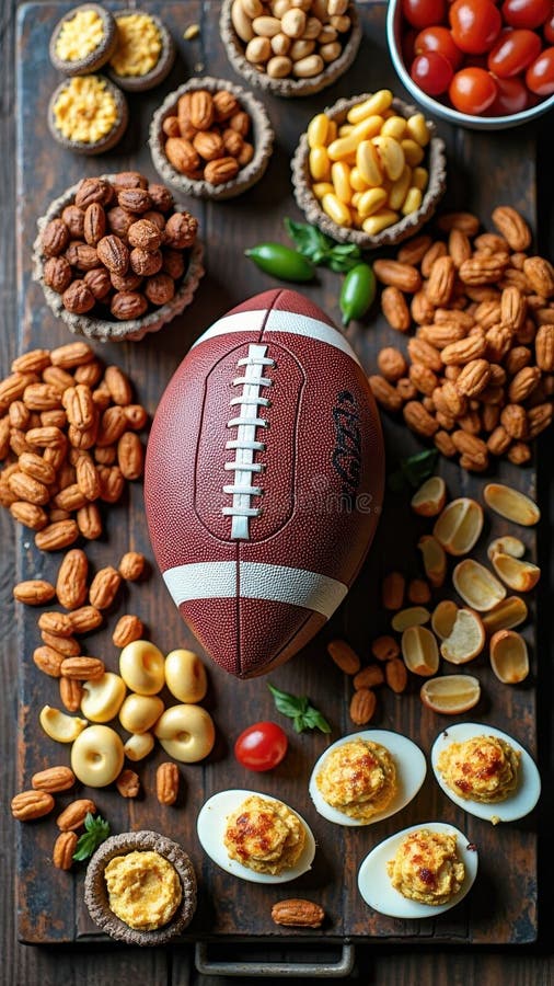 Football-themed Snack Tray with Nuts, Cheese, and Deviled Eggs for a ...