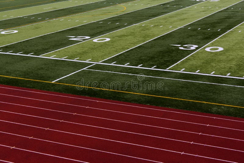 Football Field Red End Zone Stock Photo - Image of artificial, american ...