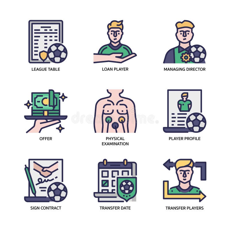 Football Transfers Icons Set Stock Vector - Illustration of scorer ...