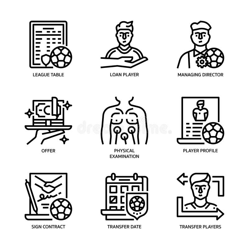 Football Transfers Icons Set Stock Vector - Illustration of league ...