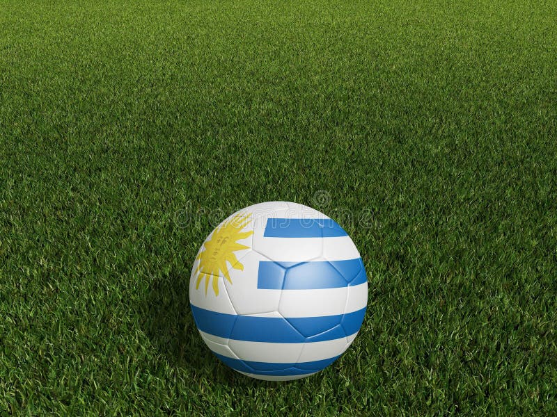 Football in Uruguay Flag on Green Grass. 3d Stock Illustration ...