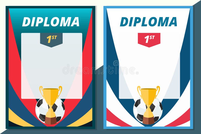 Soccer Certificate Diploma with Golden Cup Vector. Sport Graduation ...