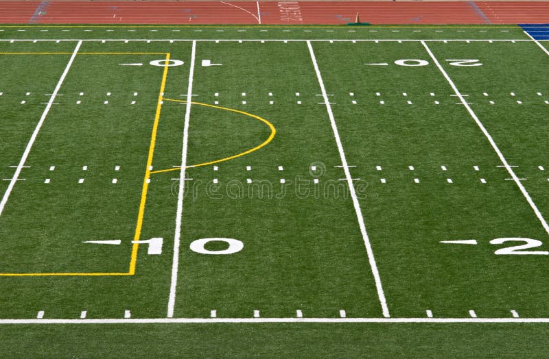 Football Field Red End Zone Stock Photo - Image of artificial, american ...