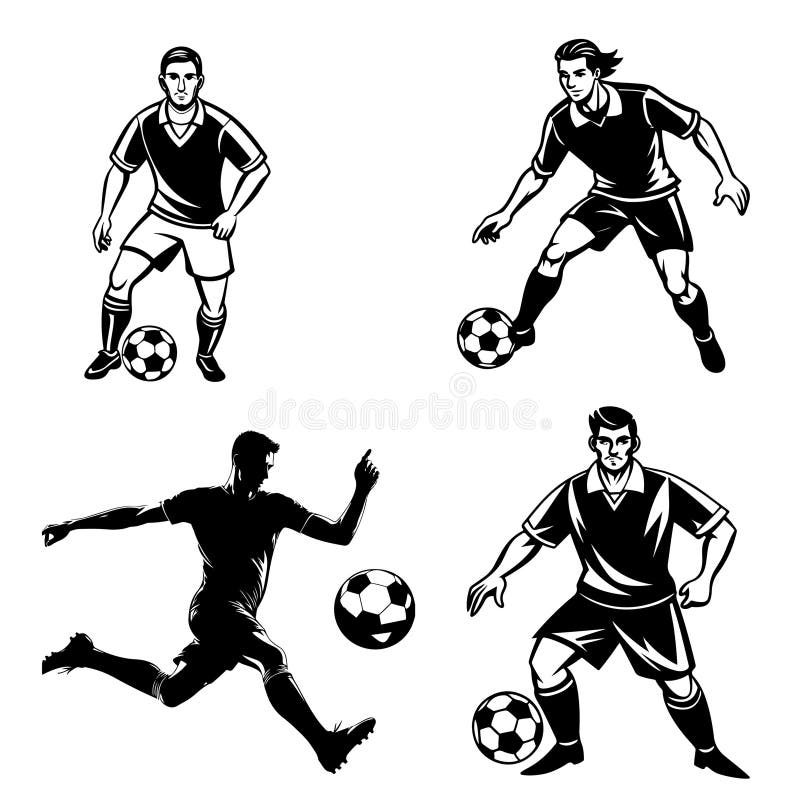 Footballer with Football Vector Set Stock Vector - Illustration of ...