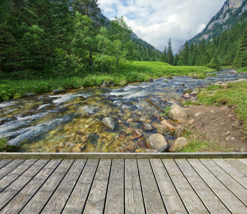 Footbridge Across the Mountain Stream Stock Image - Image of river ...