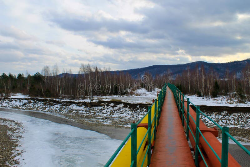 Footbridge Across River To the Forest Stock Photo - Image of footpath ...