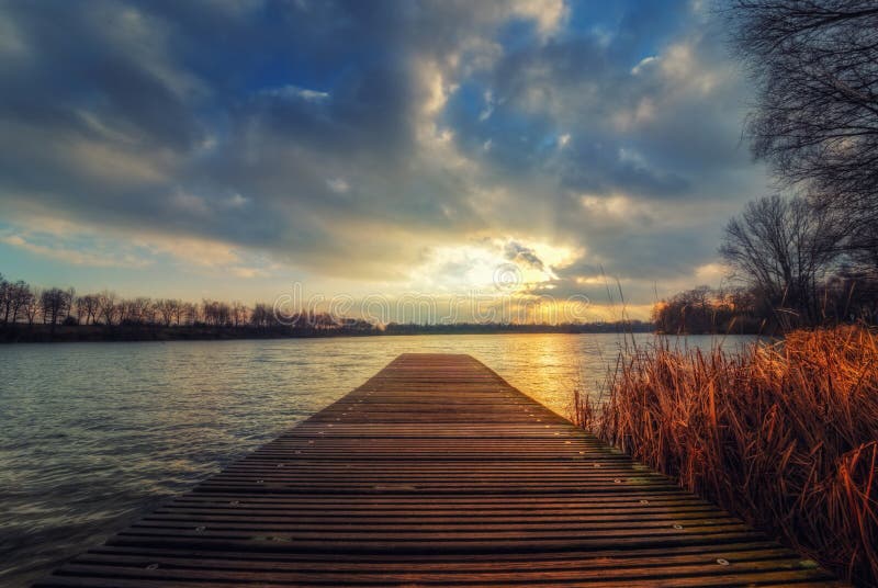Footbridge and blue sky stock photo. Image of bare, reed - 44006468
