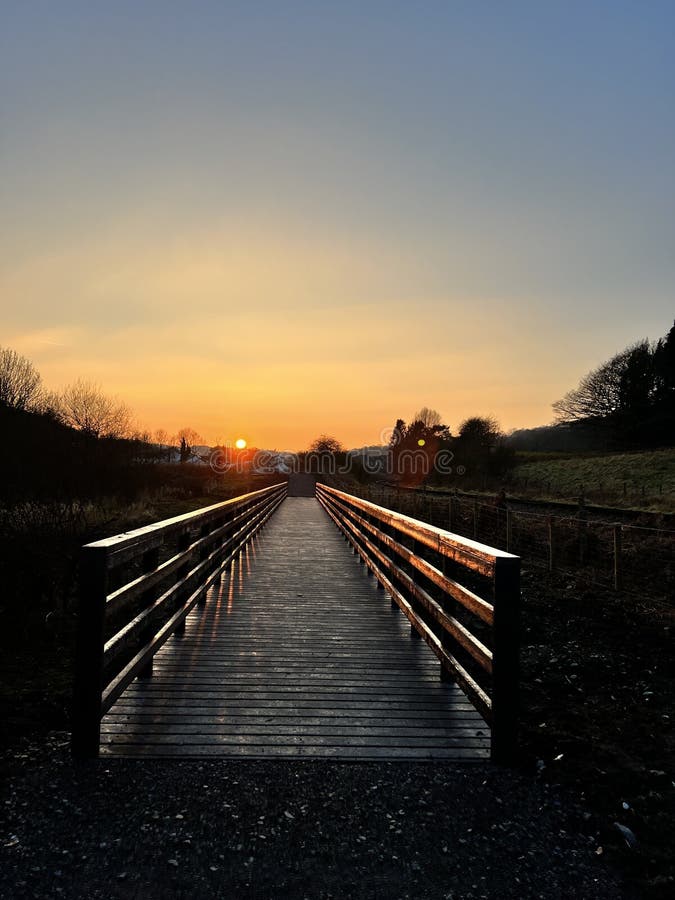 Footbridge stock image. Image of path, sunset, view - 273261695