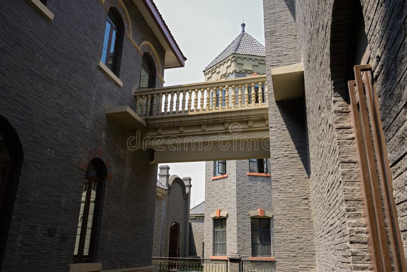 Footbridge on Second Floor between Buildings Stock Image - Image of ...