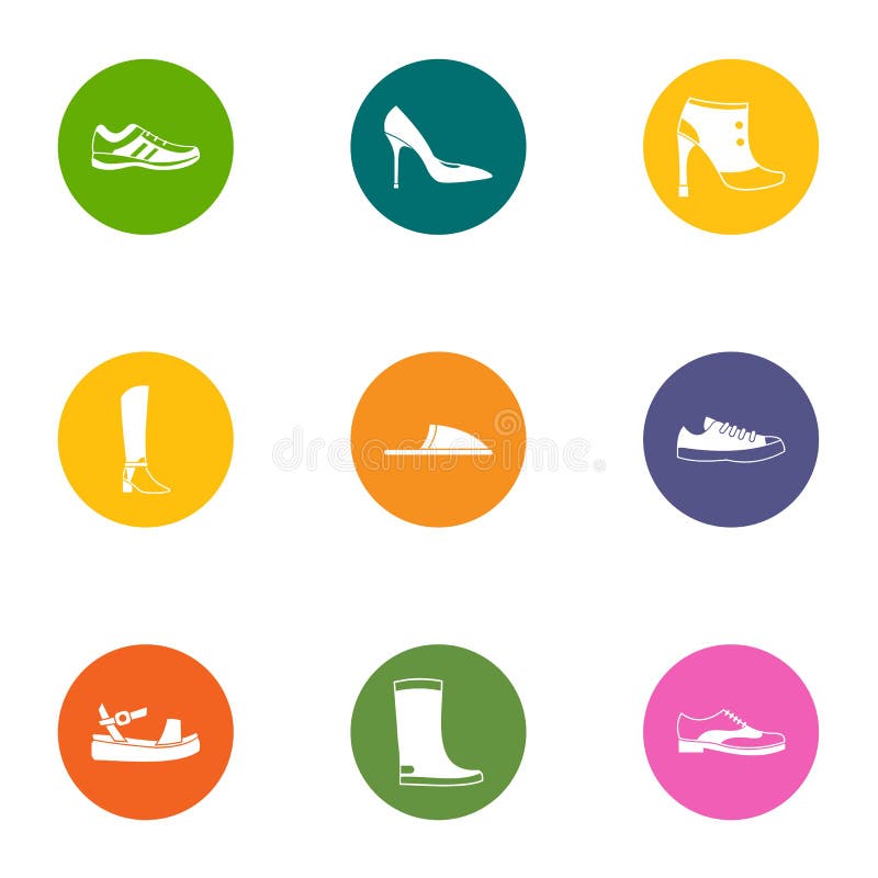 Footgear Icons Set, Flat Style Stock Vector - Illustration of modern ...